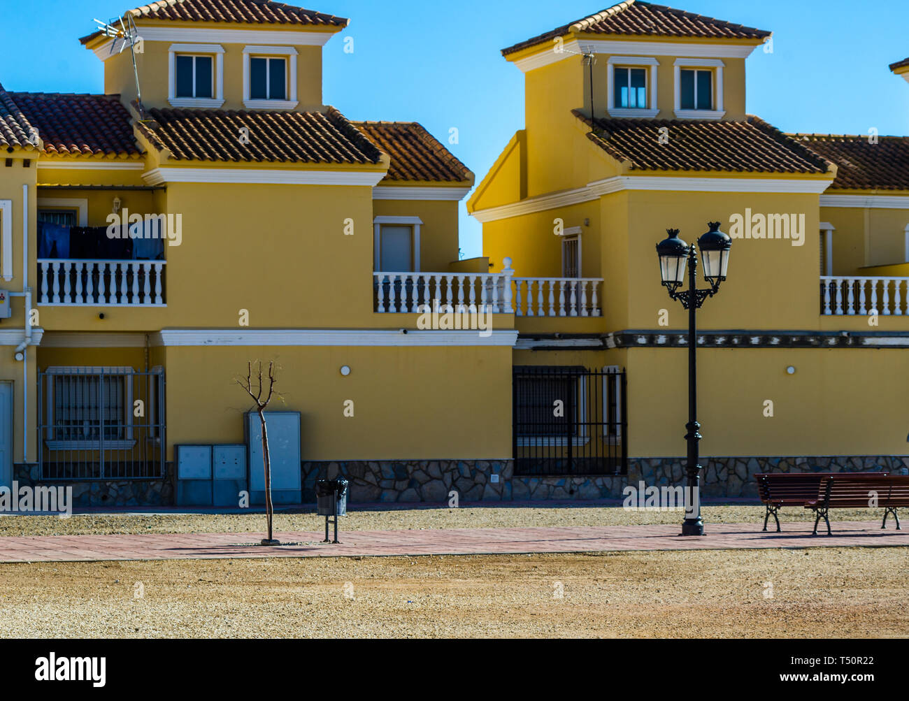 ANTAS, SPAIN - JANUARY 26, 2019 Empty Spanish streets in a small town ...