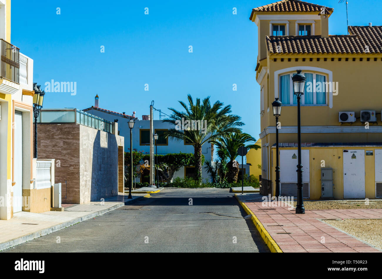 ANTAS, SPAIN - JANUARY 26, 2019 Empty Spanish streets in a small town ...