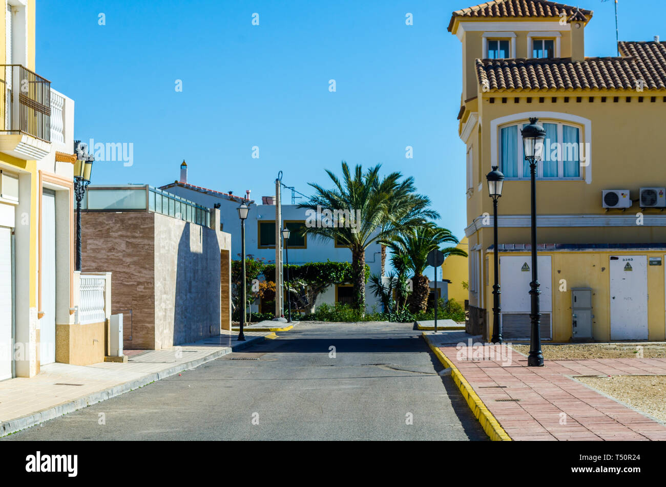 ANTAS, SPAIN - JANUARY 26, 2019 Empty Spanish streets in a small town ...