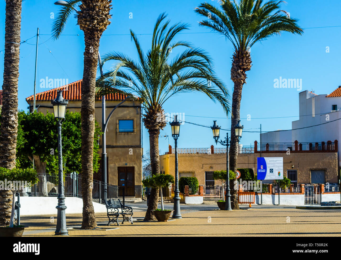 ANTAS, SPAIN - JANUARY 26, 2019 Empty Spanish streets in a small town ...