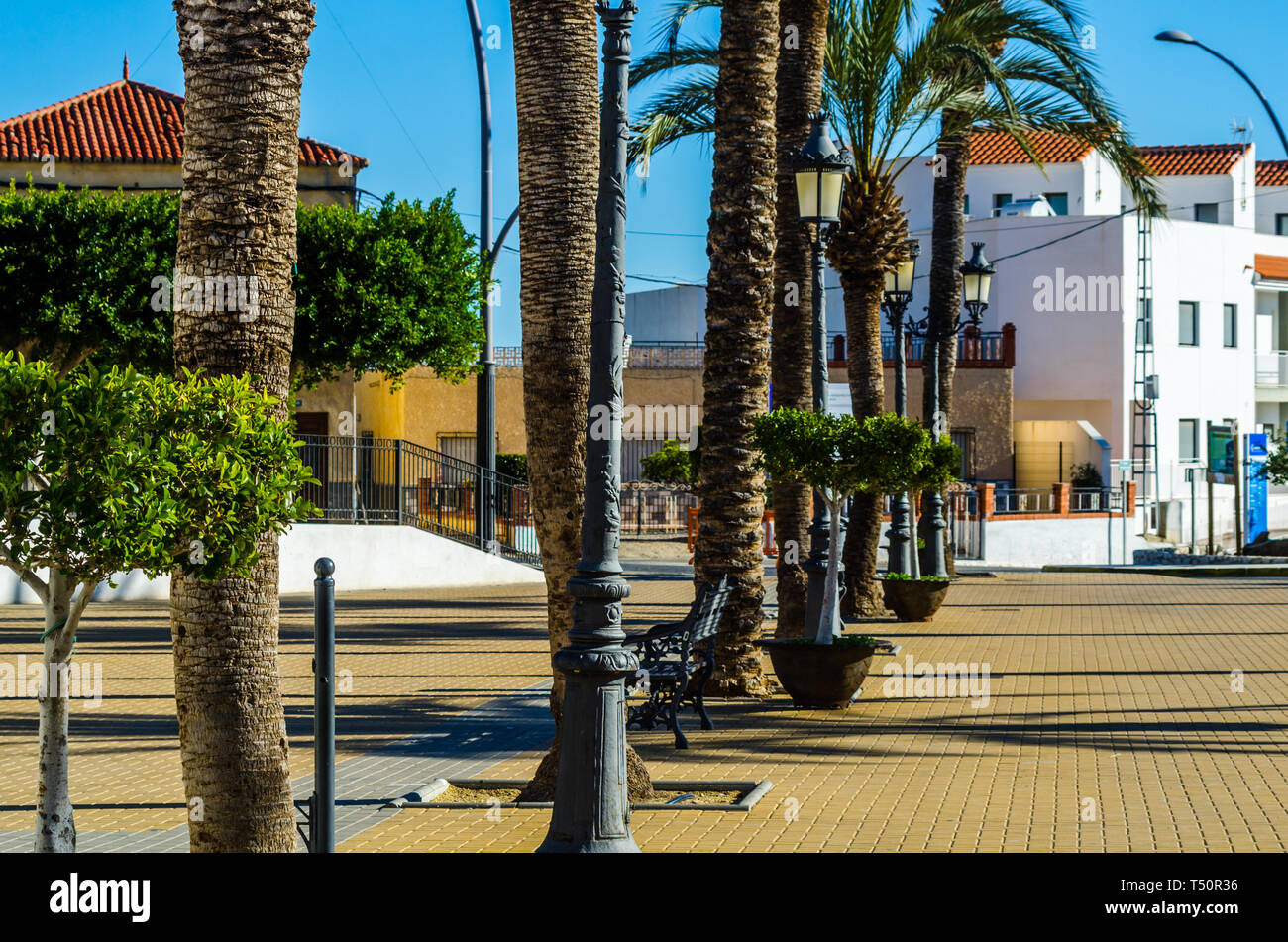 ANTAS, SPAIN - JANUARY 26, 2019 Empty Spanish streets in a small town ...