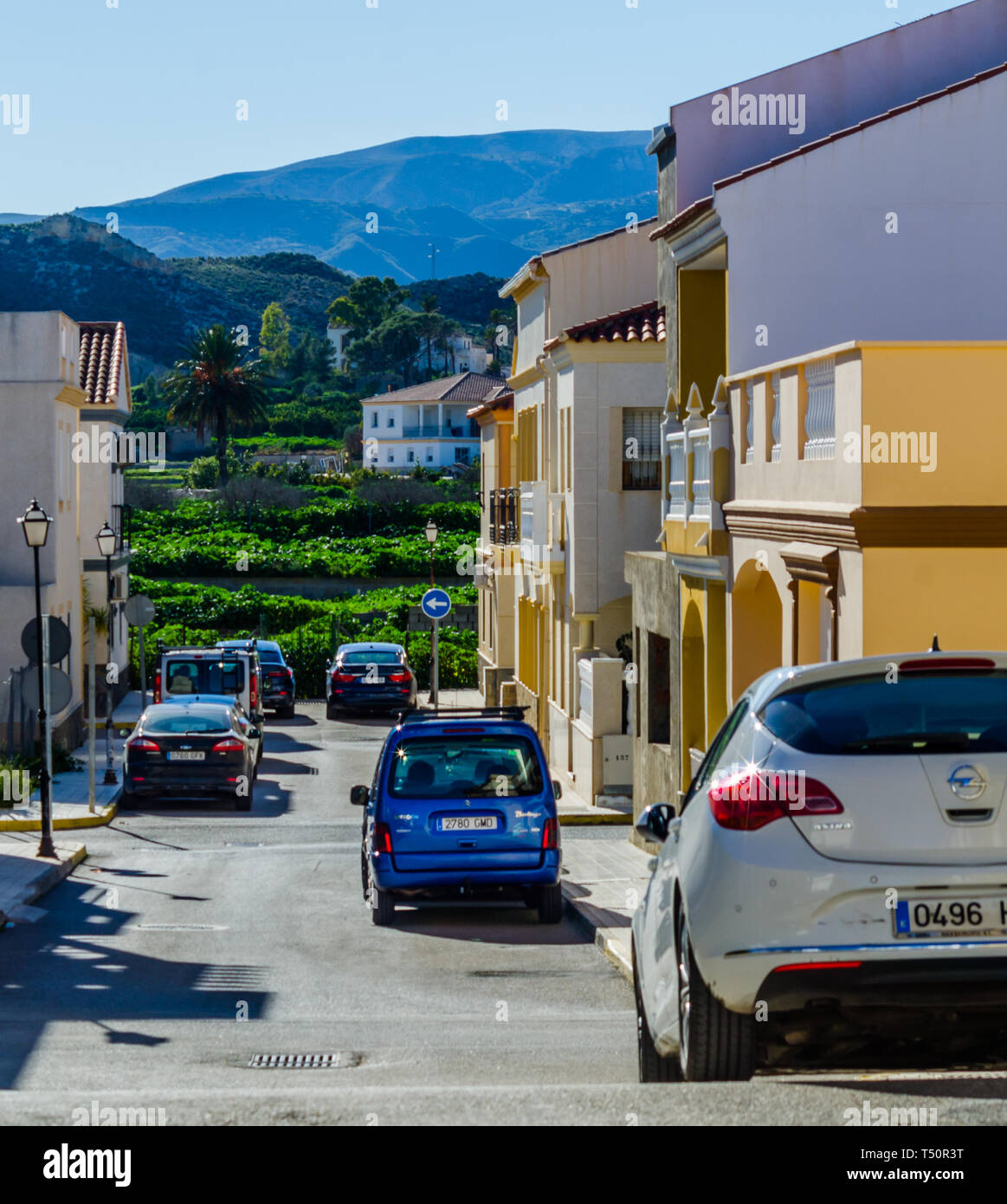 ANTAS, SPAIN - JANUARY 26, 2019 Empty Spanish streets in a small town ...