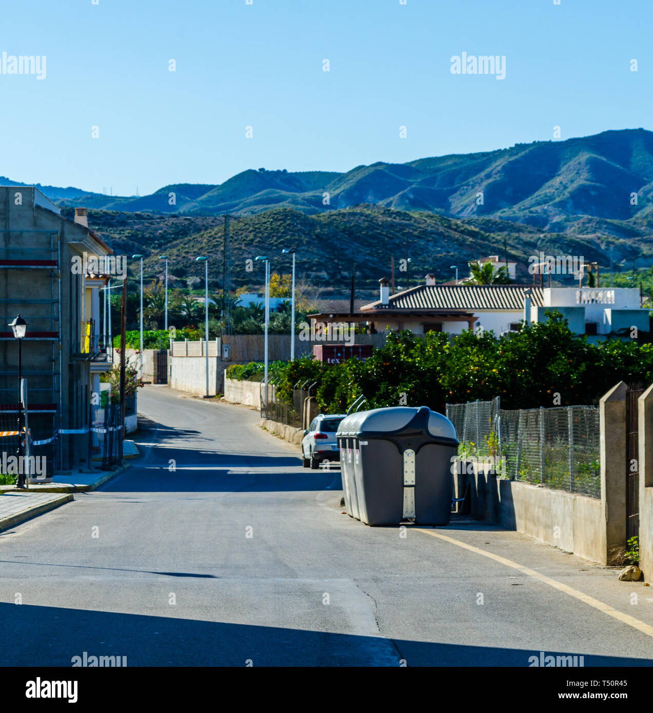 ANTAS, SPAIN - JANUARY 26, 2019 Empty Spanish streets in a small town ...