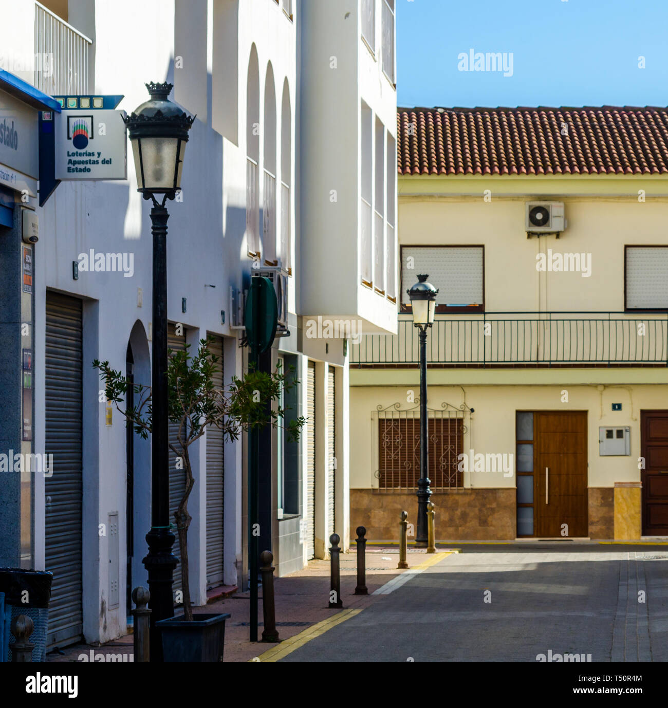 ANTAS, SPAIN - JANUARY 26, 2019 Empty Spanish streets in a small town ...