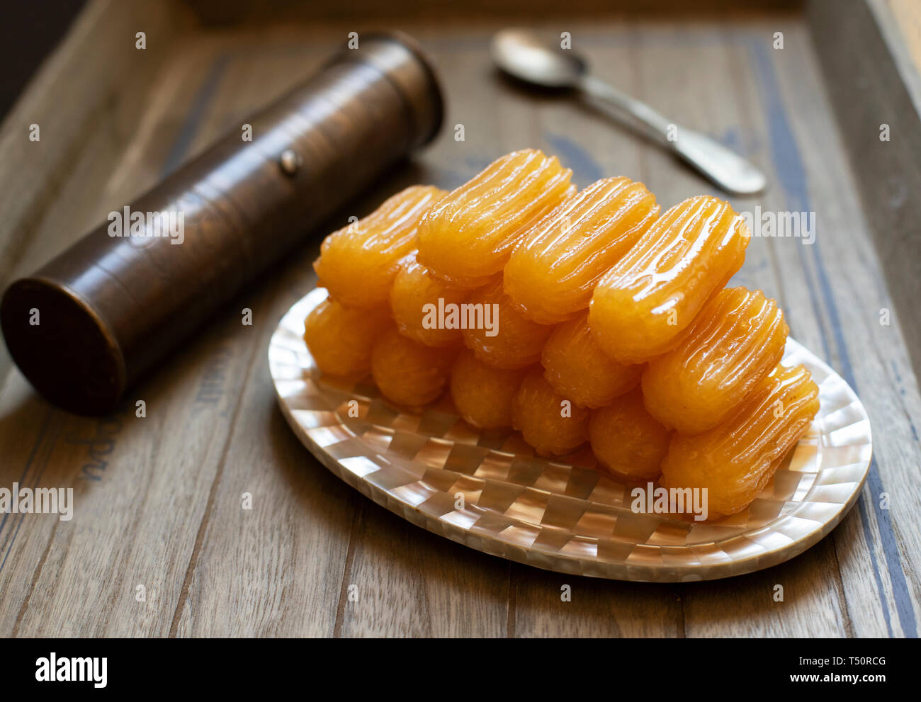 Traditional dessert called tulumba. Turkish cuisine. Balkan cuisine ...