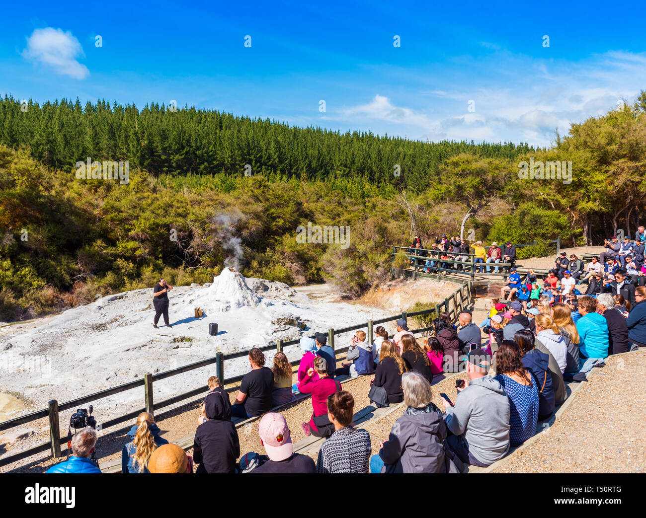 ROTORUA, NEW ZEALAND - OCTOBER 10, 2018: Crowds sitting to watch daily ...