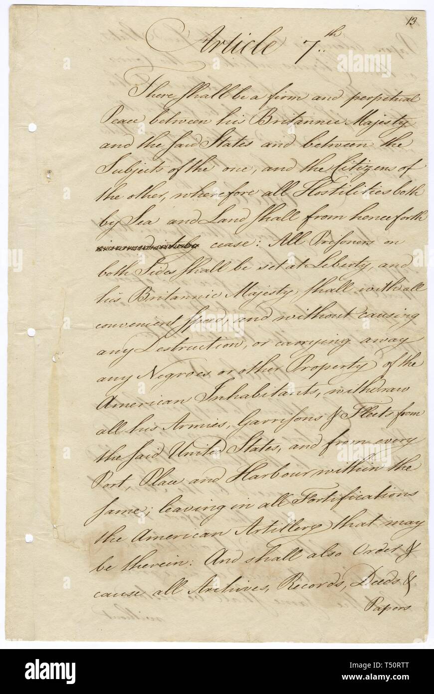 The Treaty of Paris, sent to Congress by the American negotiators John ...