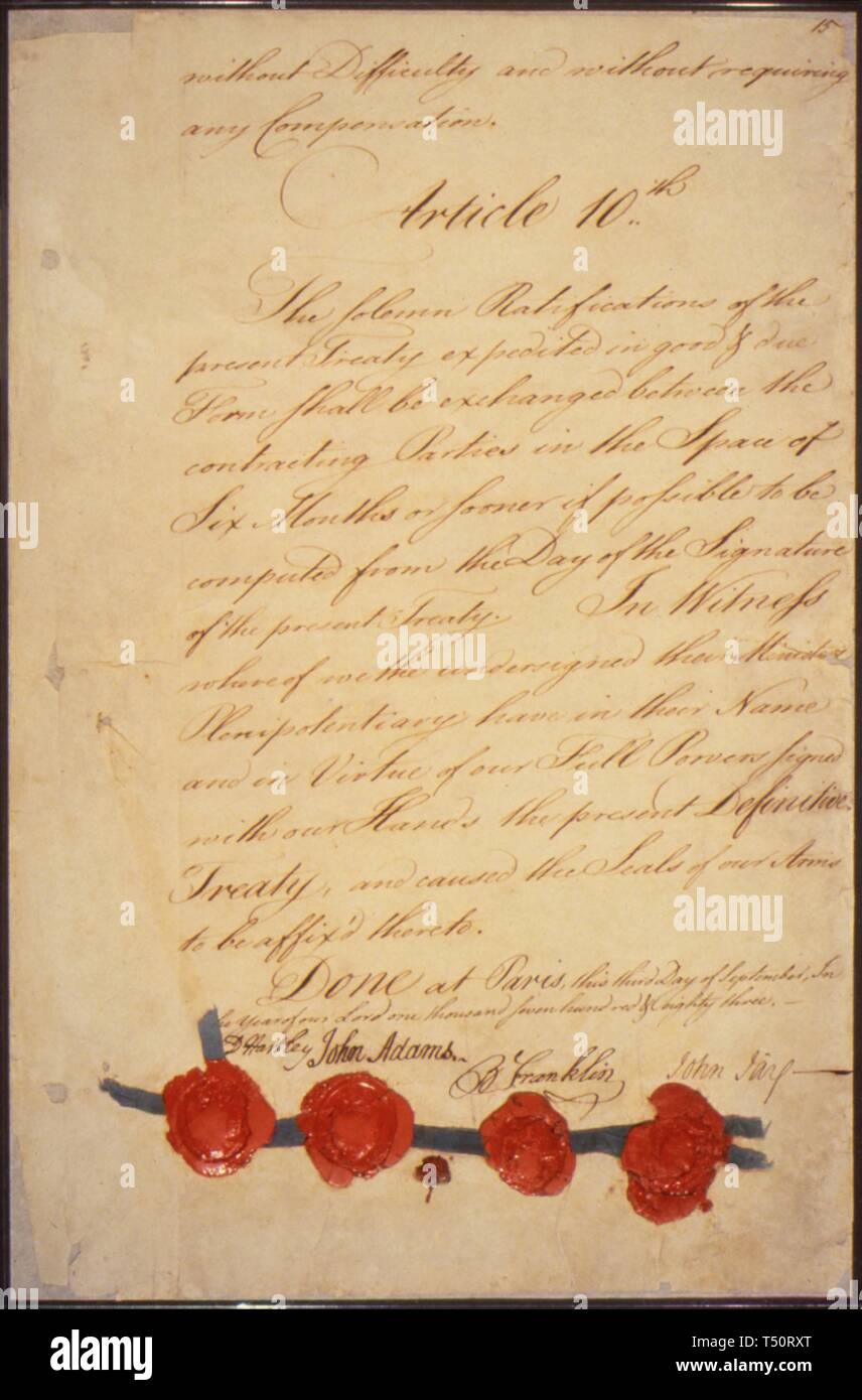 The Treaty of Paris, sent to Congress by the American negotiators John ...