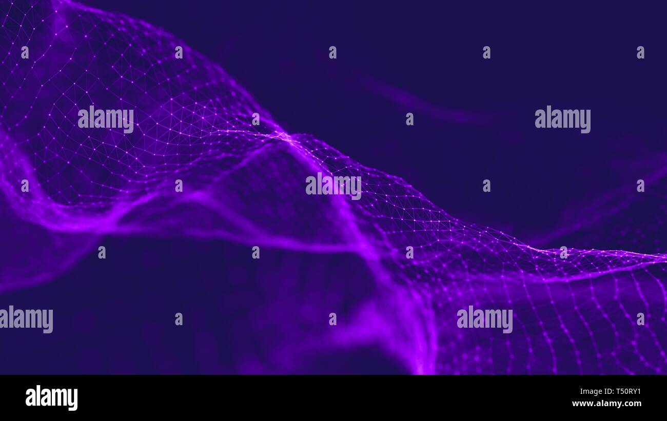 Futuristic dots background with a dynamic wave. Big data. 3d rendering ...