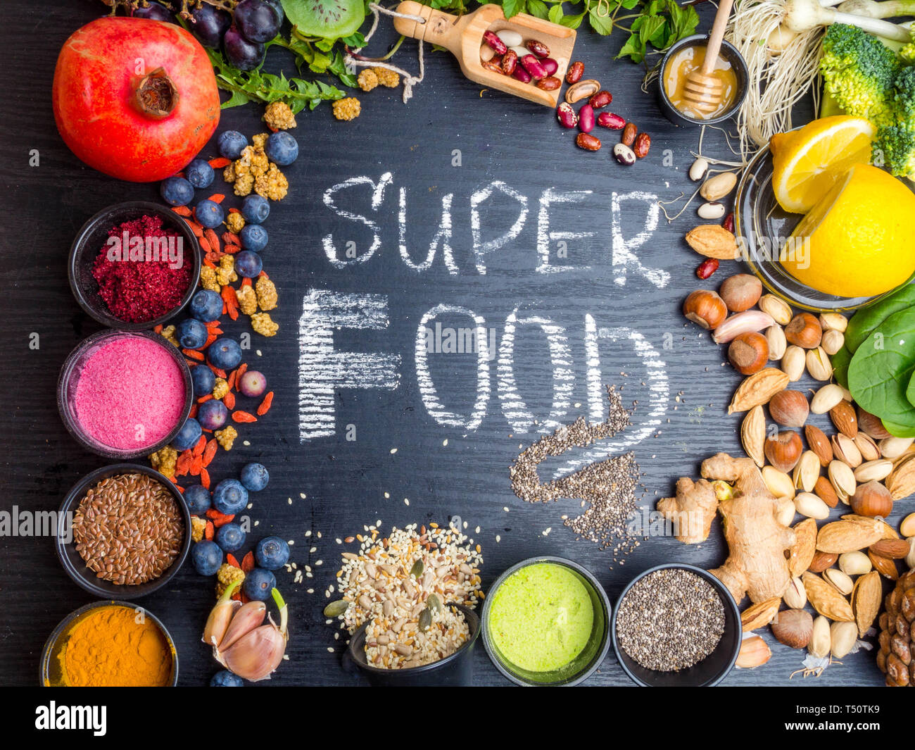 Super food selection. Various super foods and healthy foods Stock Photo ...