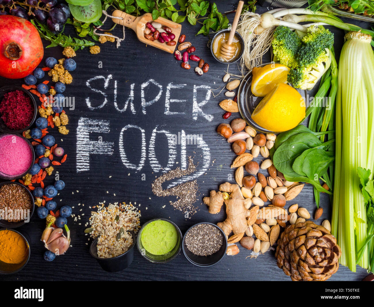 Super food selection. Various super foods and healthy foods Stock Photo ...