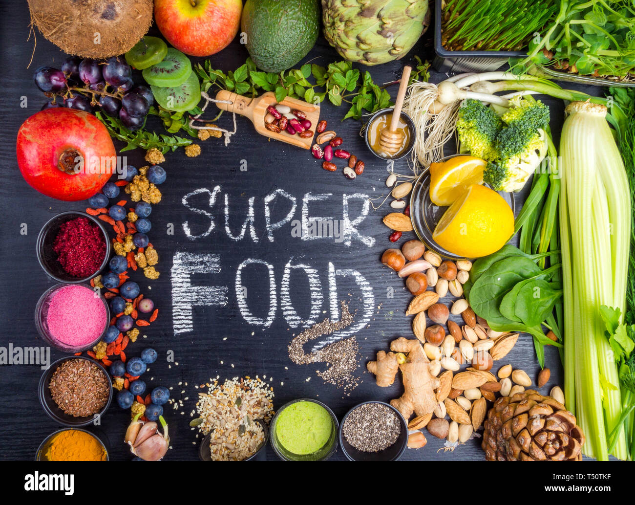 Super food selection. Various super foods and healthy foods Stock Photo ...