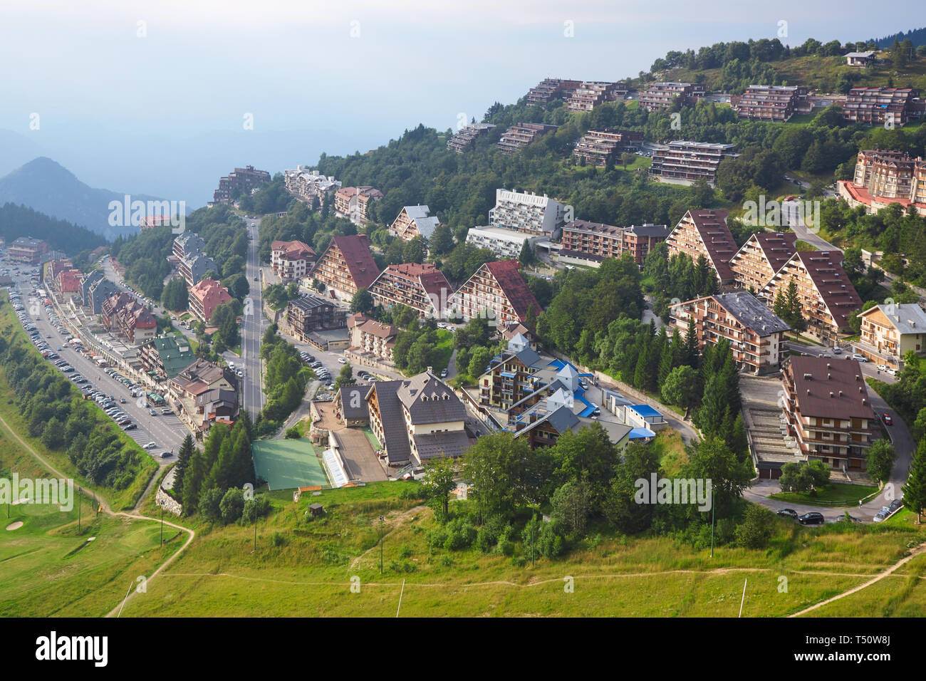 Prato Nevoso touristic town high angle view in a summer day in Prato ...