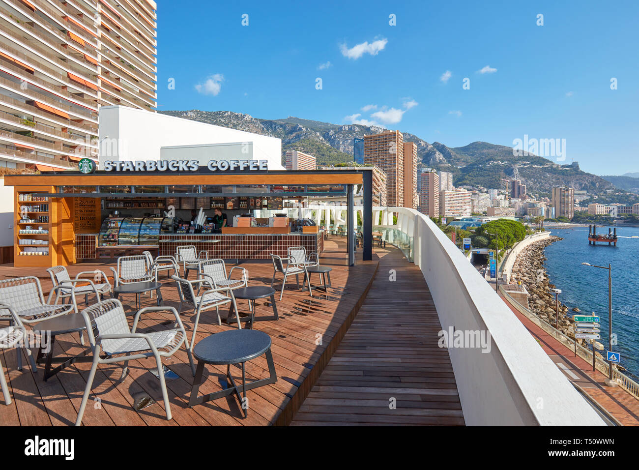 MONTE CARLO, MONACO - AUGUST 21, 2016: Starbucks Coffee cafe terrace in ...