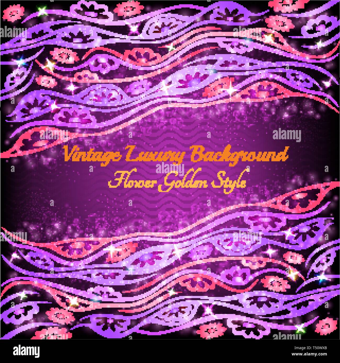 abstract shiny floral pattern violet background with plant and flower ...