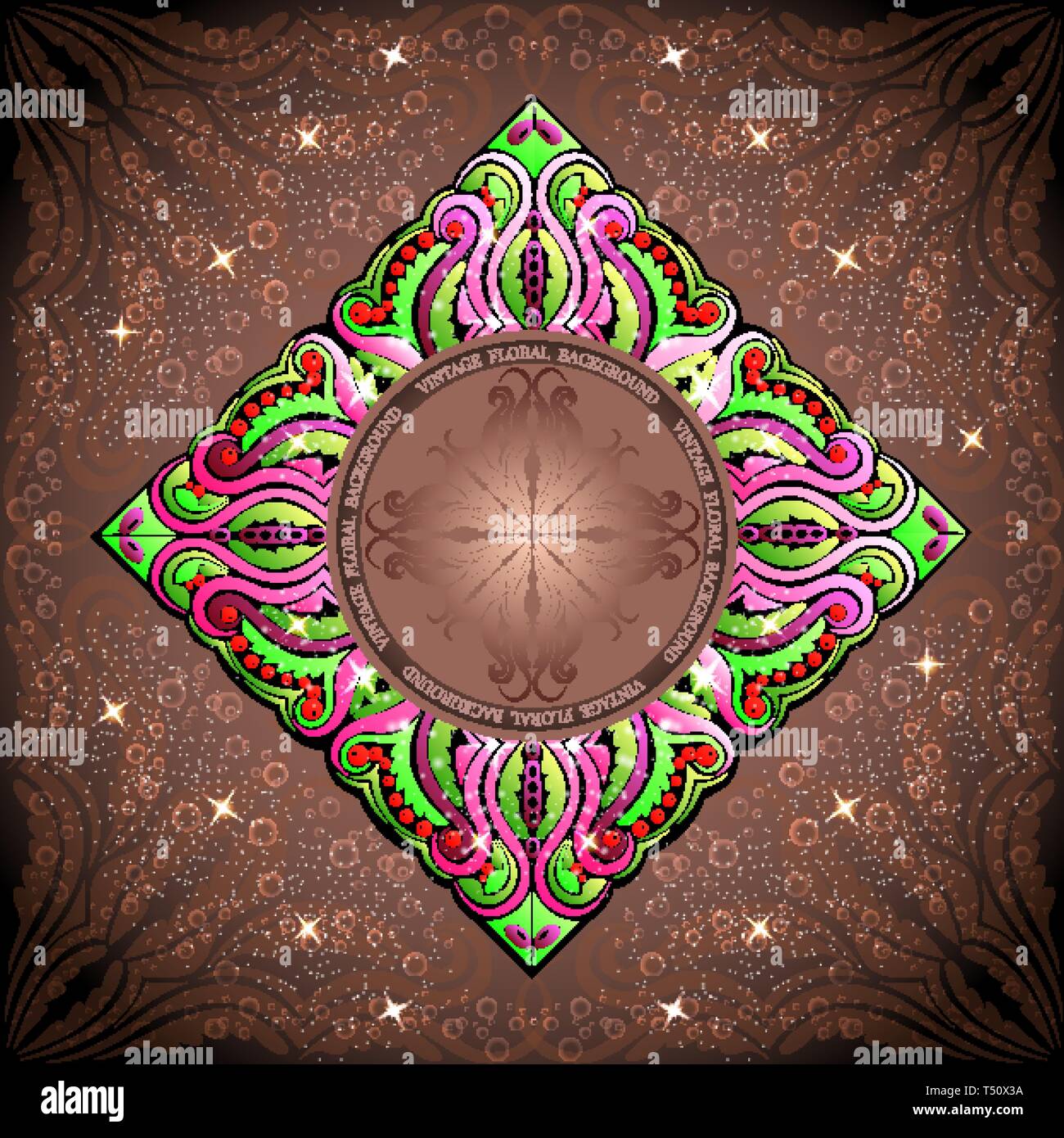 Flloral pattern brown background with plant berry and banner Stock ...