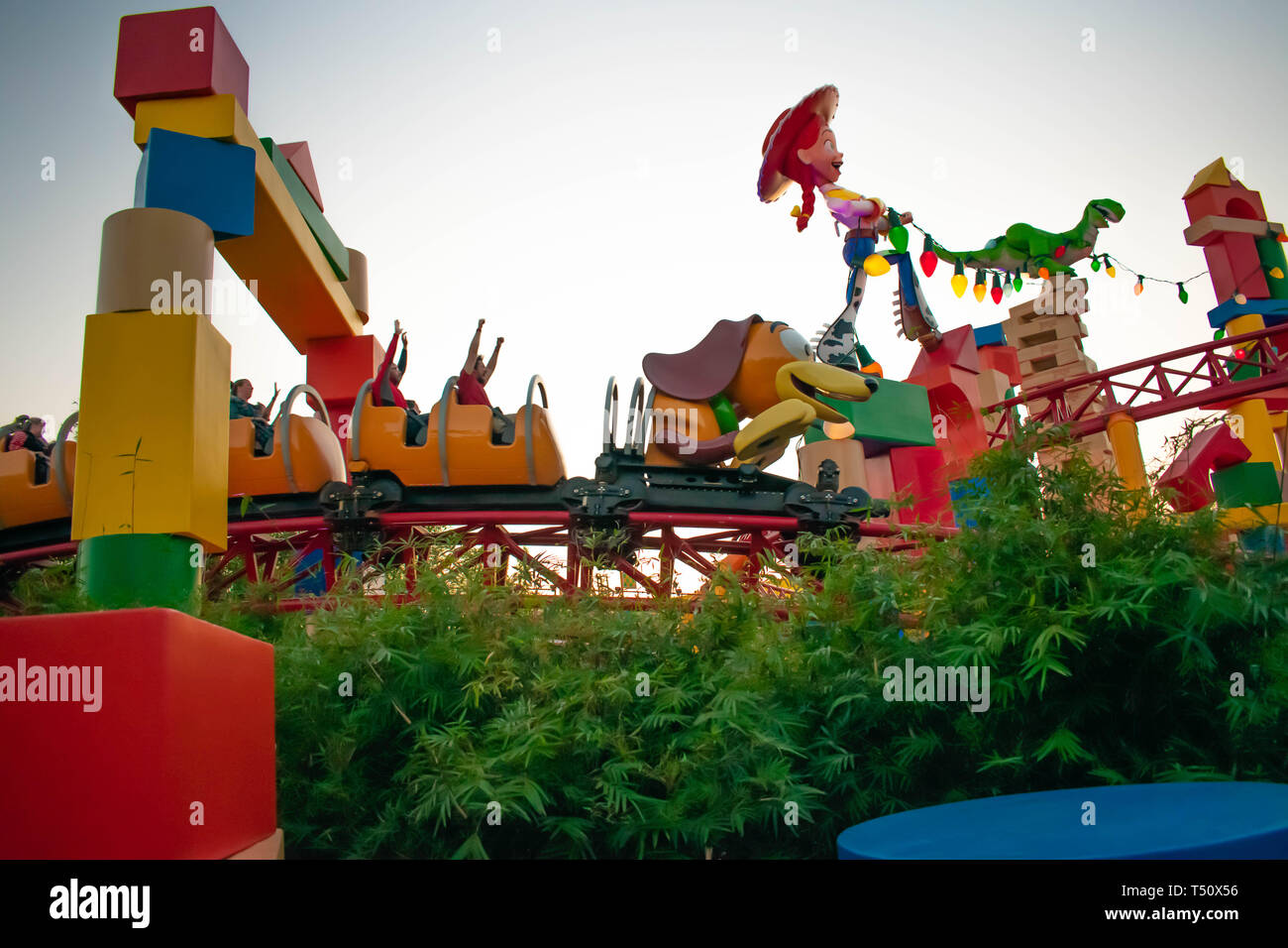 Orlando, Florida, March 27, 2019. Slinky Dog Dash rollercoaster in ...