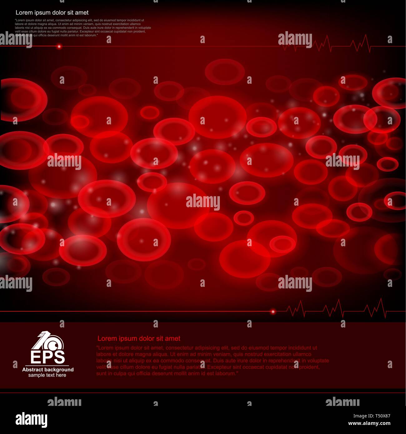 red medecine background with healthy blood with set of erythrocyte red ...