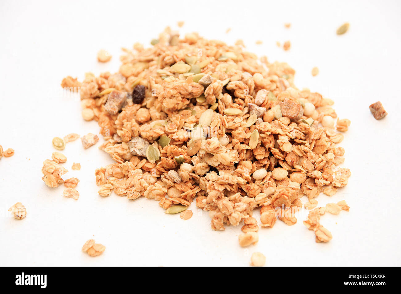 Crispy muesli dry Breakfast isolated on white background selective ...