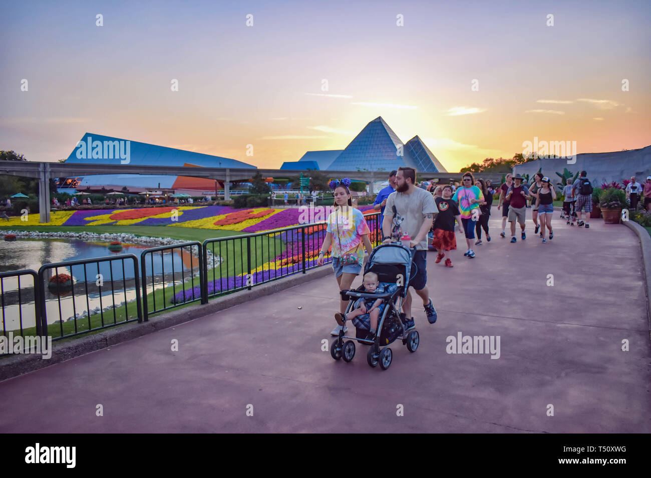 Orlando, Florida. March 19, 2019. People walking in Epcot theme park on ...
