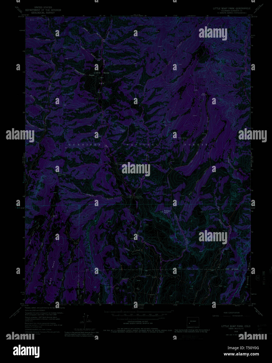 USGS TOPO Map Colorado CO Little Soap Park 450582 1954 24000 Inverted ...