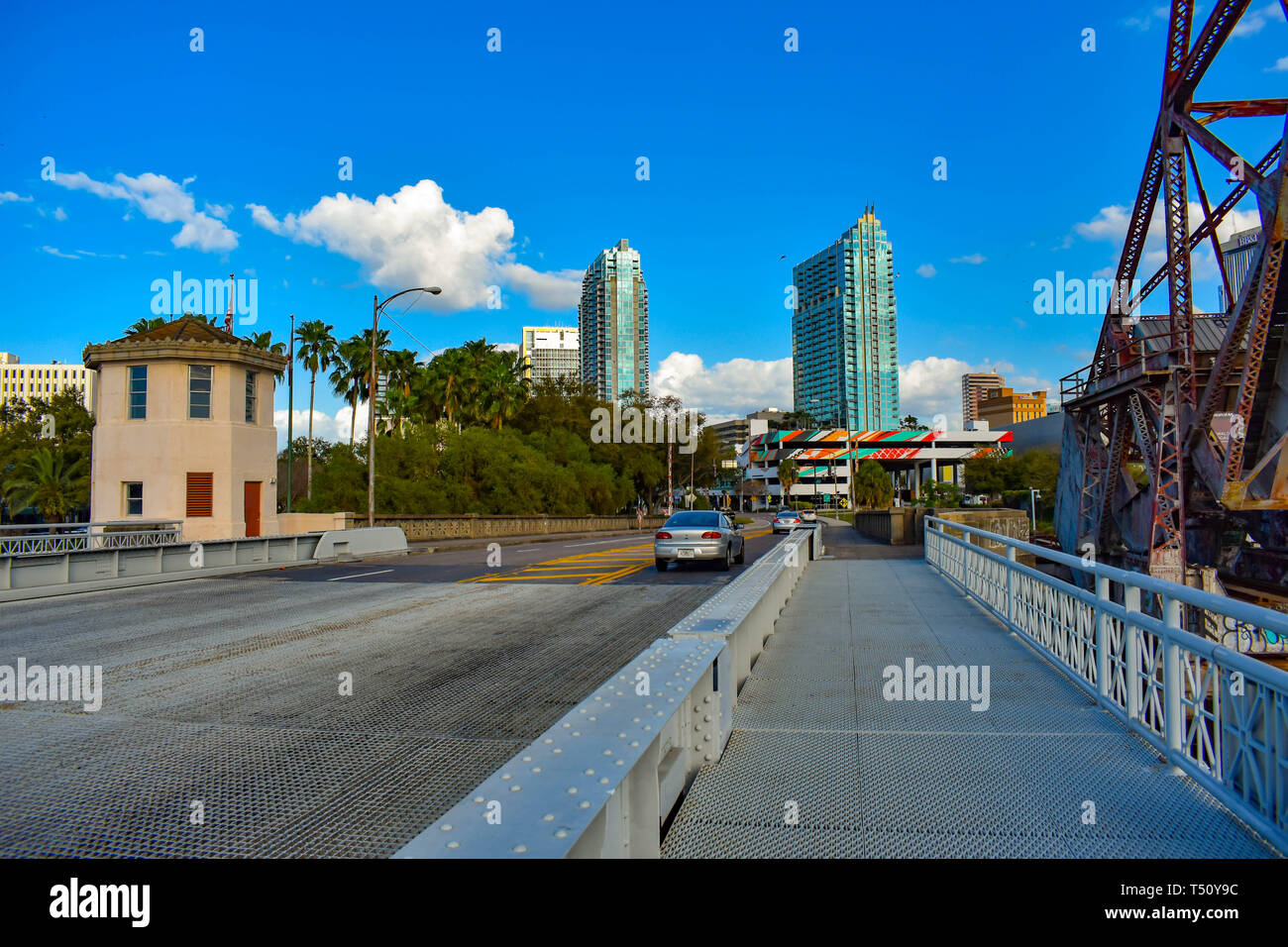 Tampa Bay, Florida. March 02, 2019 . W Cass street, drawbridge and ...