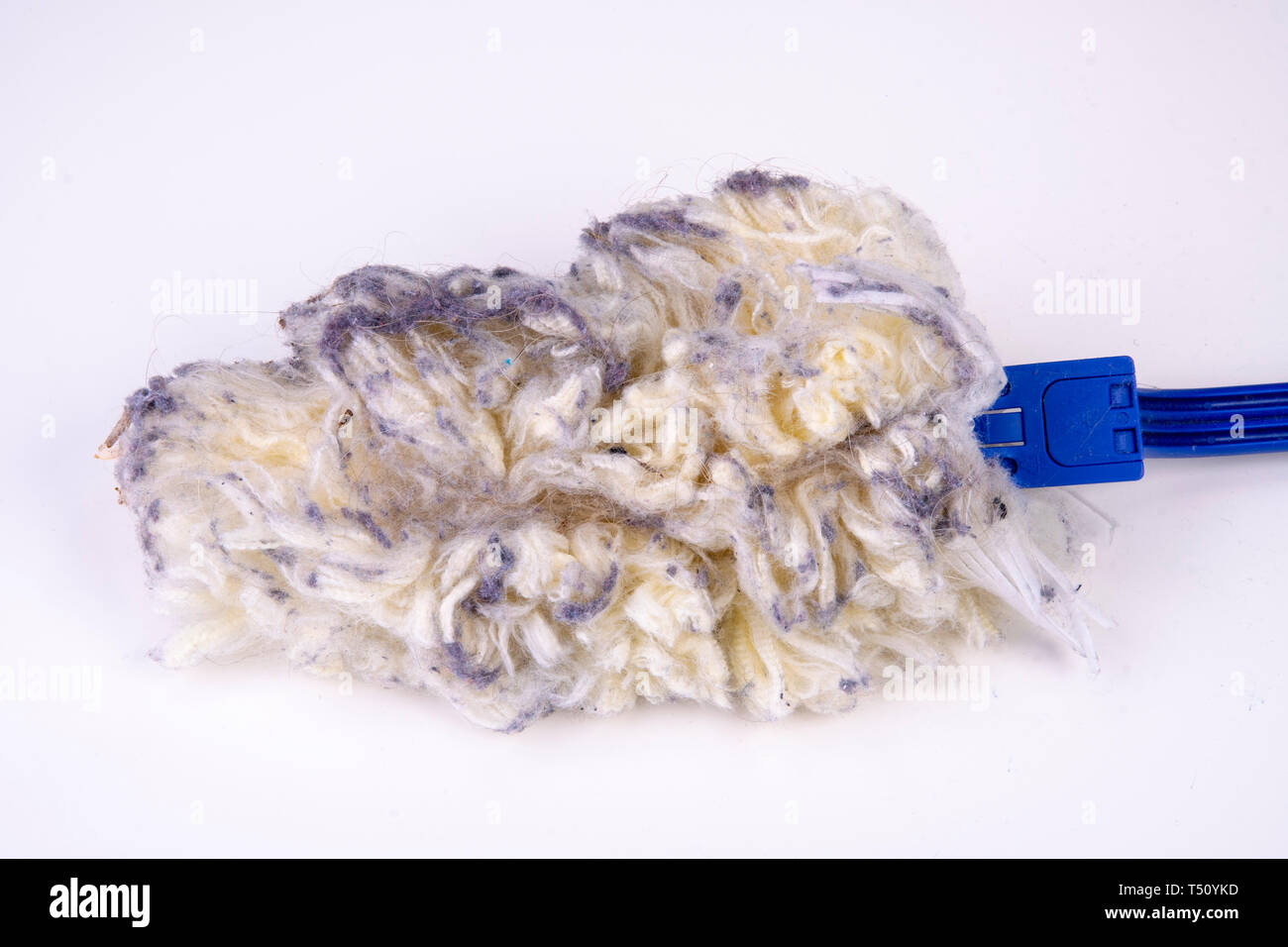 super dirty feather duster on white background Stock Photo - Alamy
