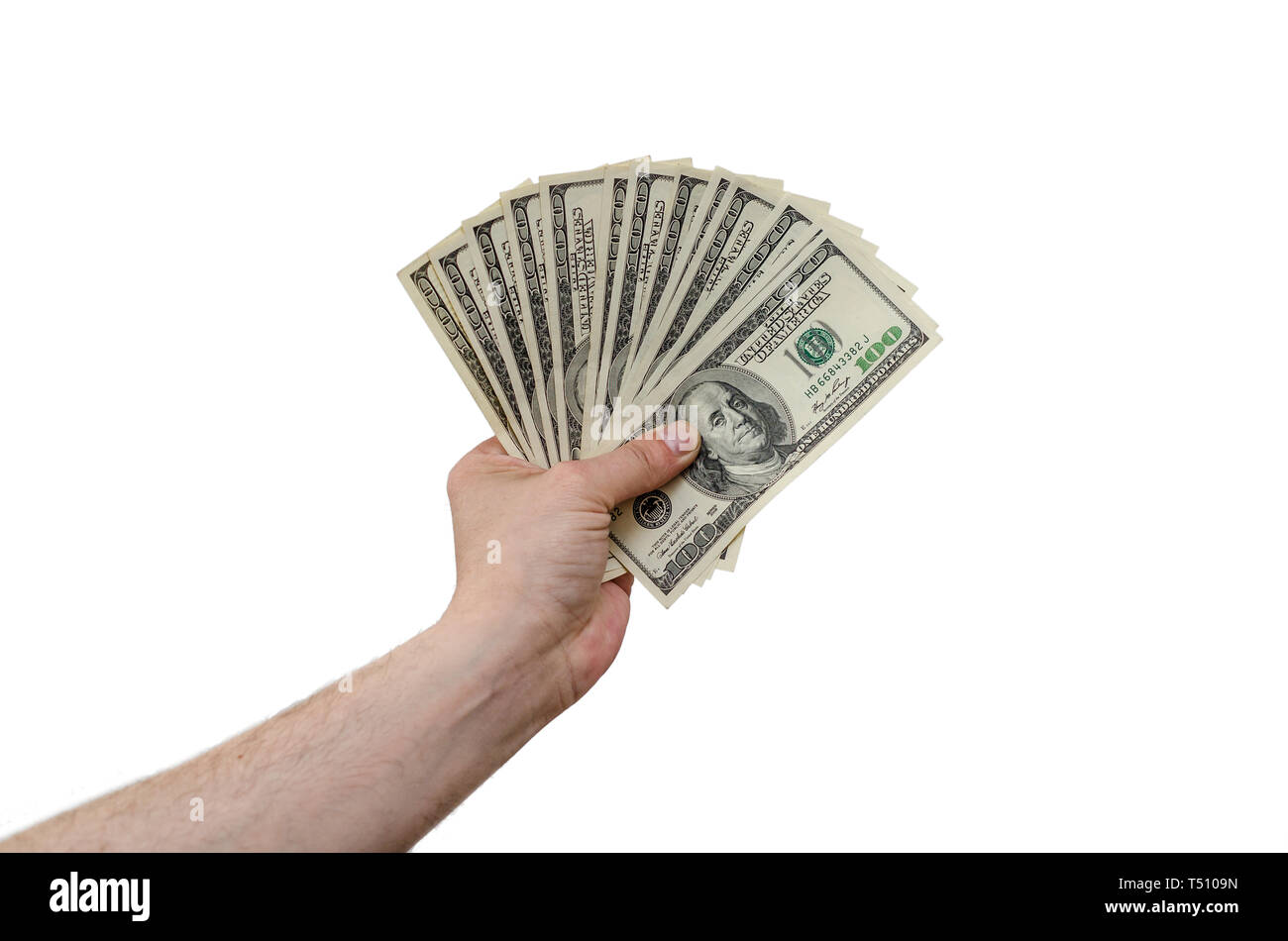 Man's hand holds american dollars money. Finance, earnings, crediting ...
