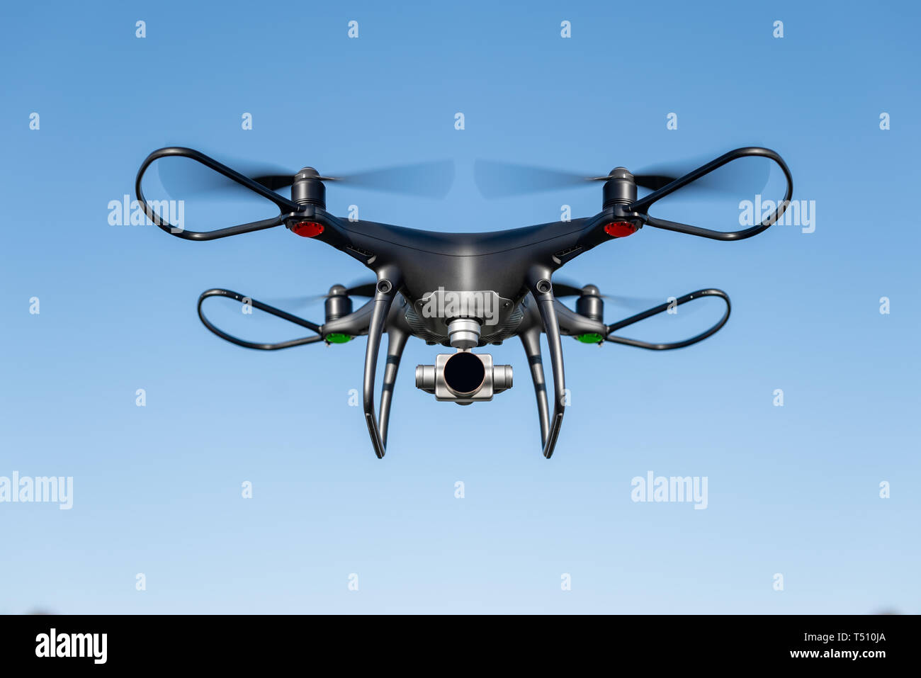 Dark drone flying through the air in the sun Stock Photo - Alamy