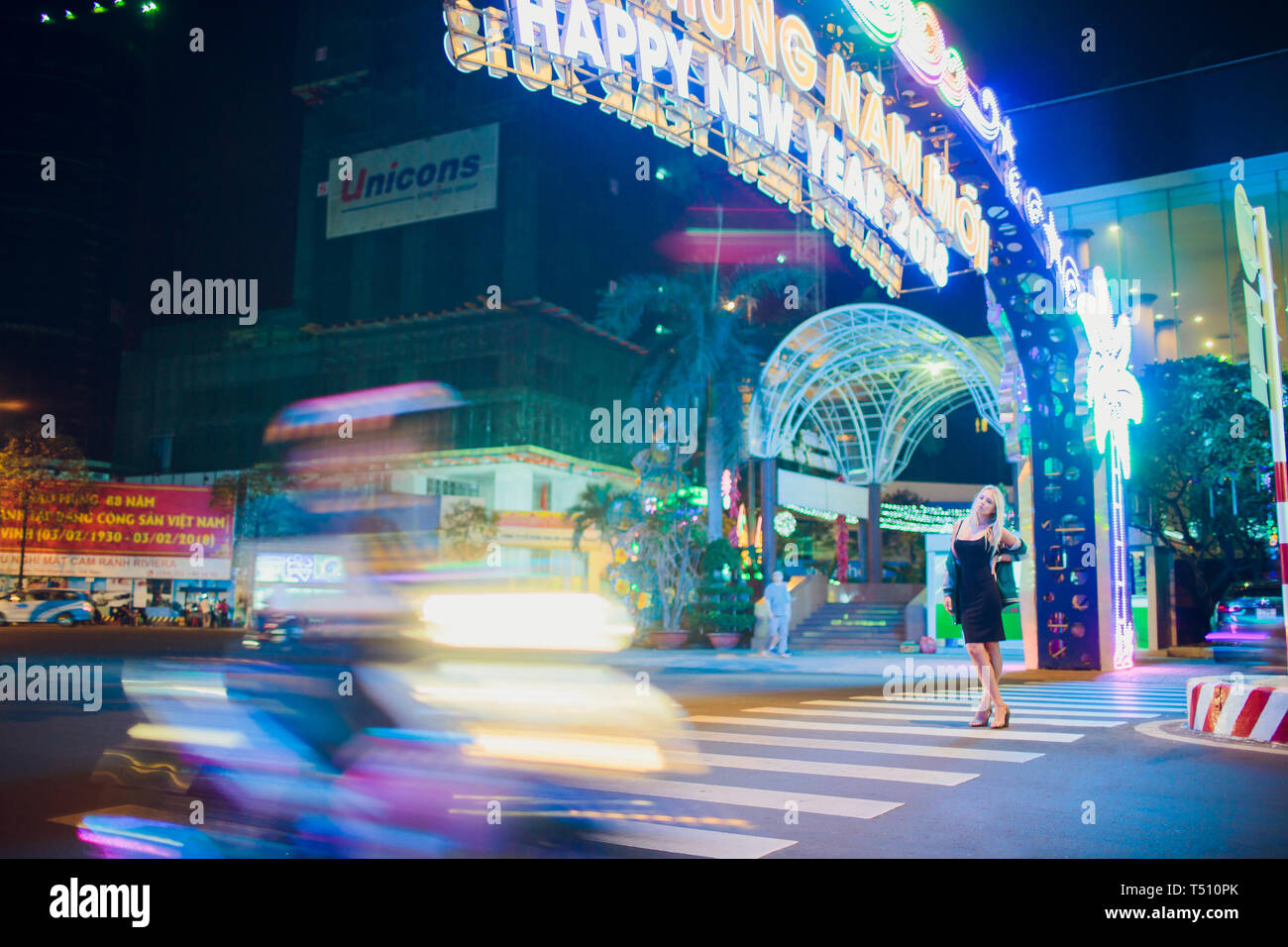NHA TRANG,VIETNAM - FEBRUARY 17,2018: beautiful blonde girl on the ...
