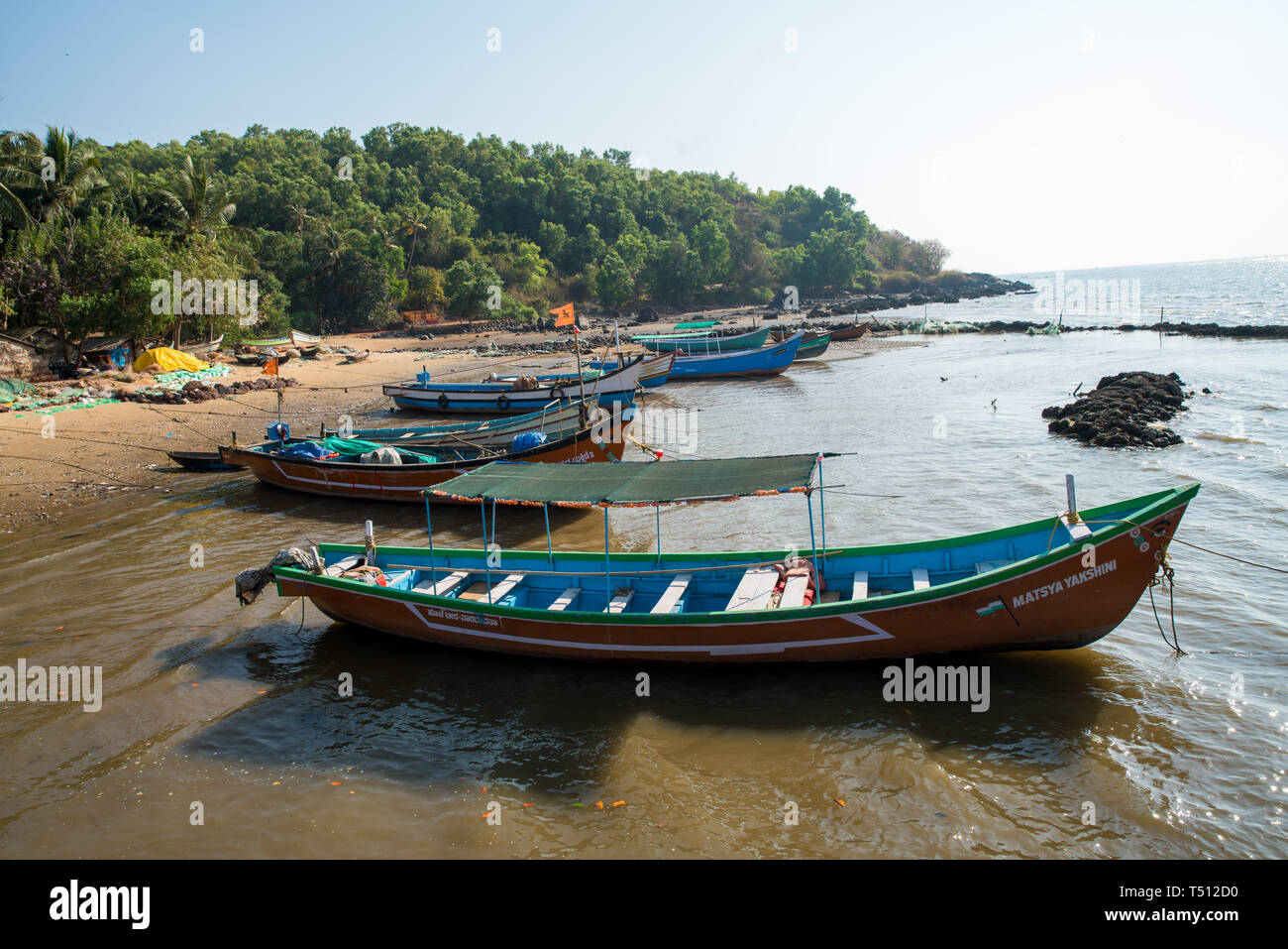 Boats. Fishing village in kumta India.South India Stock Photo - Alamy