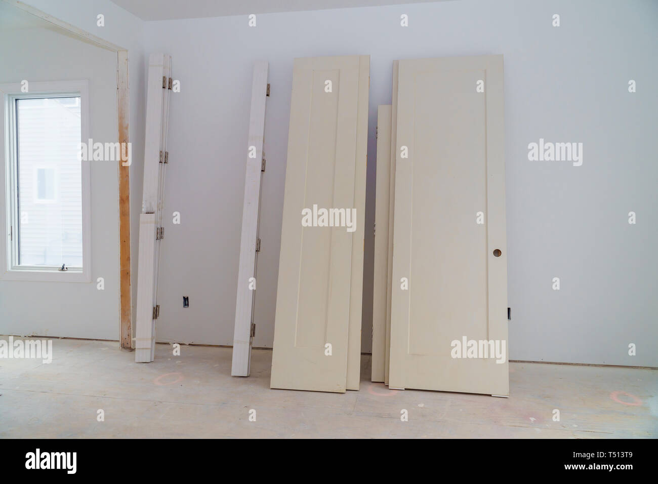 Interior construction of housing with drywall installed door for a new ...