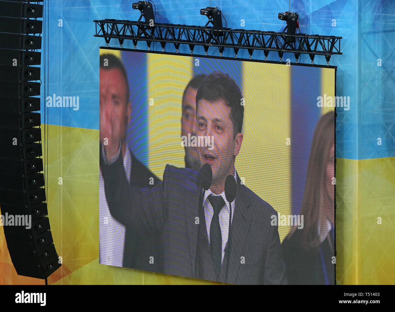 Kyiv, Ukraine - April 19, 2019: Face of candidate Volodymyr Zelensky ...