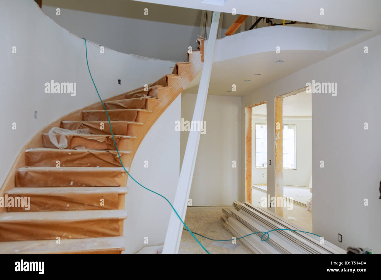 Interior construction of housing project with door and molding ...