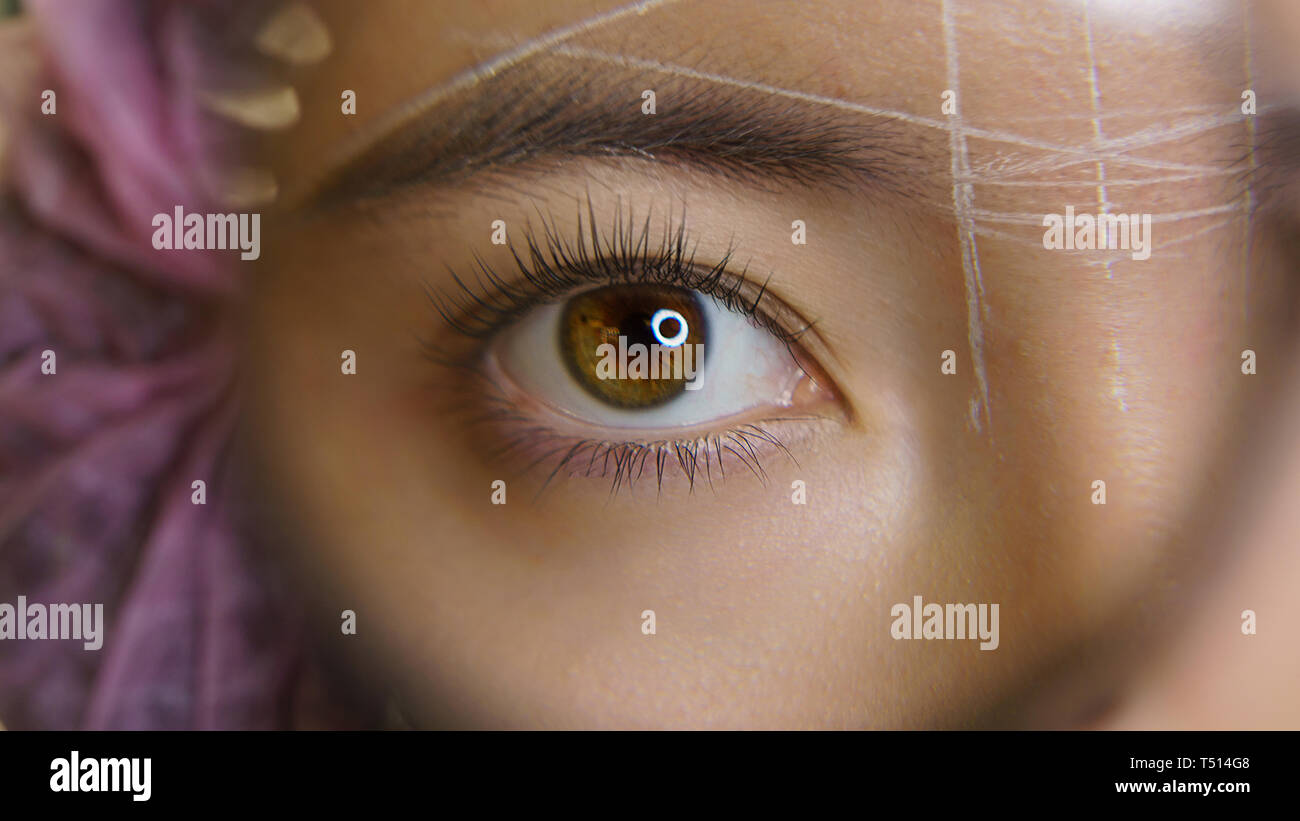 Microbleeding and eyebrow architecture. Eye and eyebrow of girl with ...