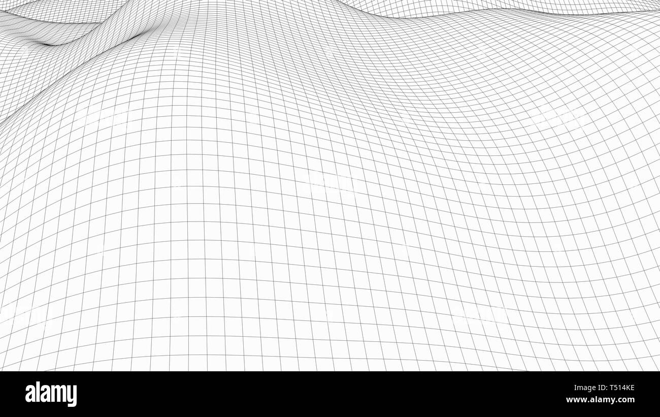 Wavy wireframe with black lines, liquid surface imitation, 3d render ...