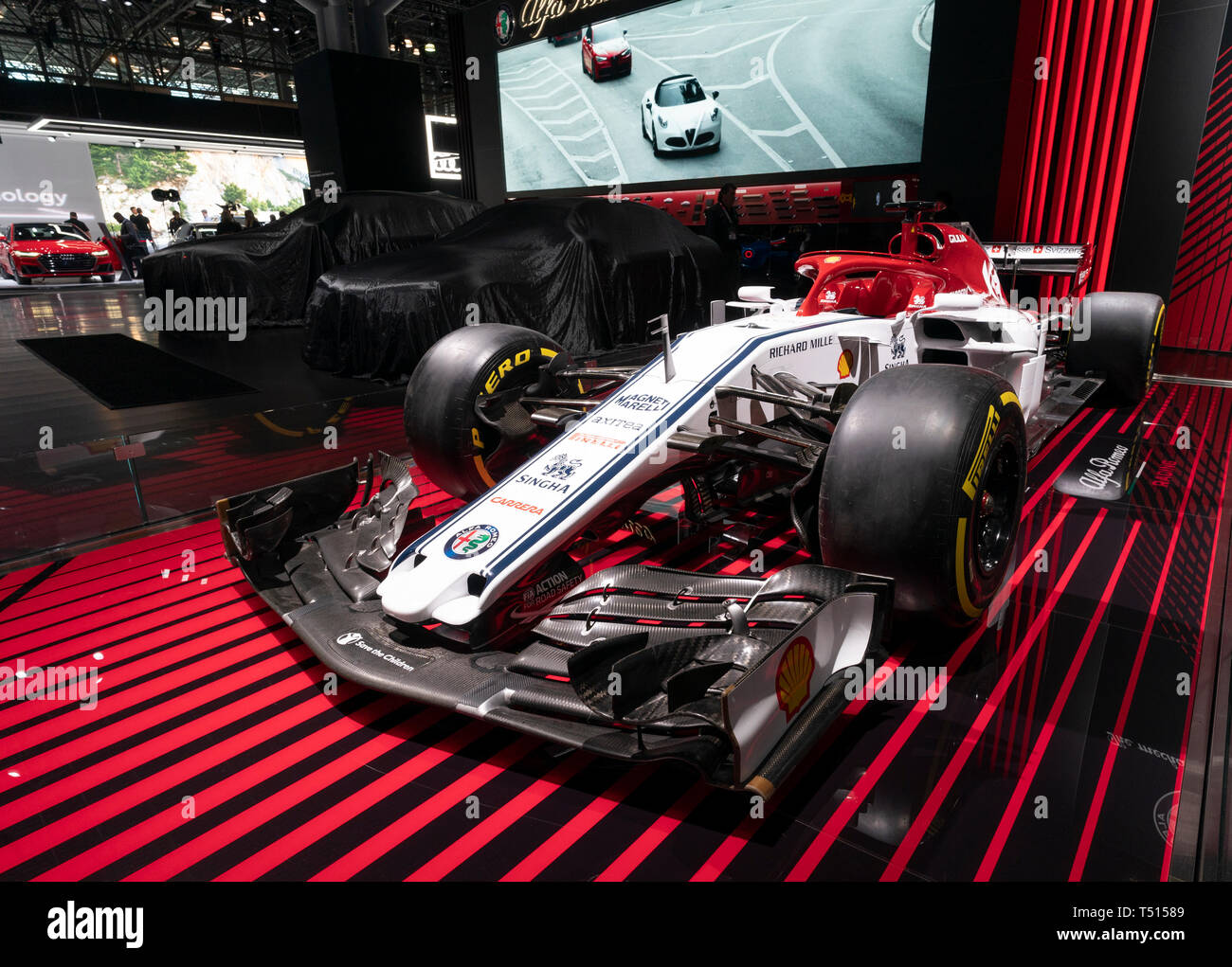 New York, NY - April 17, 2019: Alfa Romeo Formula 1 racing car on ...