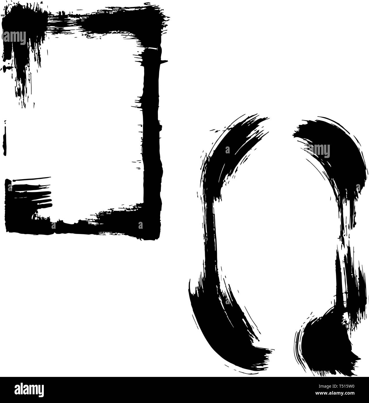 Vector Dry brush frames. Hand drawn artistic frames. Black and white ...