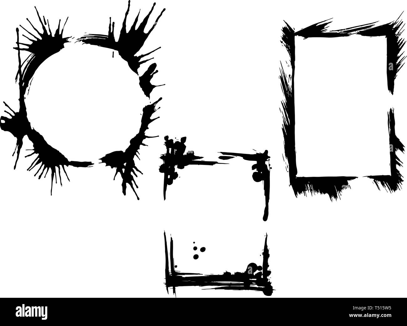 Vector Dry brush frames. Hand drawn artistic frames. Black and white ...