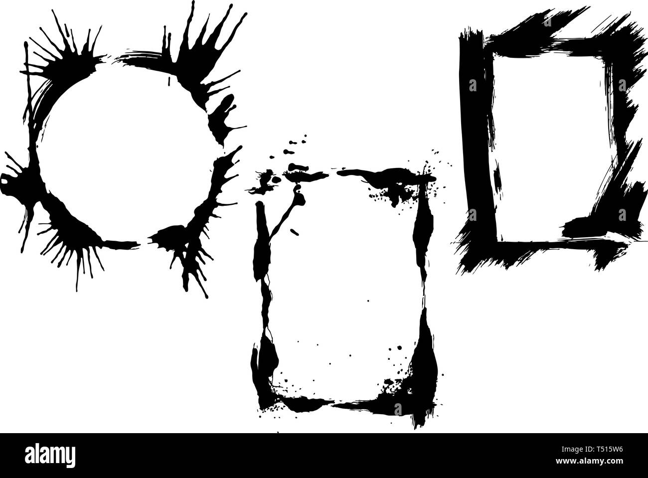 Vector Dry brush frames. Hand drawn artistic frames. Black and white ...