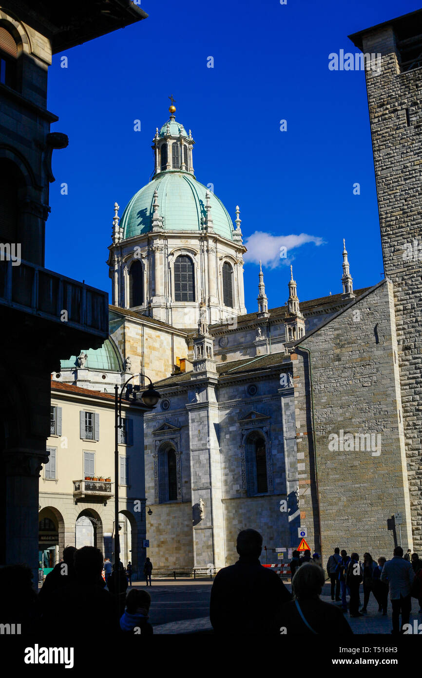 Italian city street view with traffic and historical architecture. The ...
