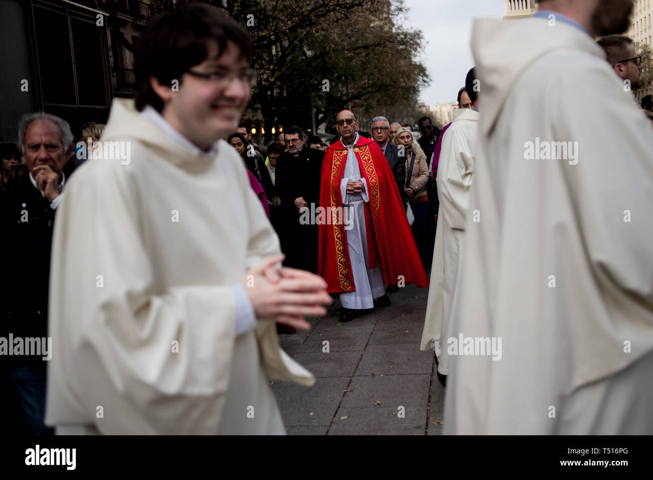 Clergy parade during during the Via Crucis of Good Friday in Barcelona ...