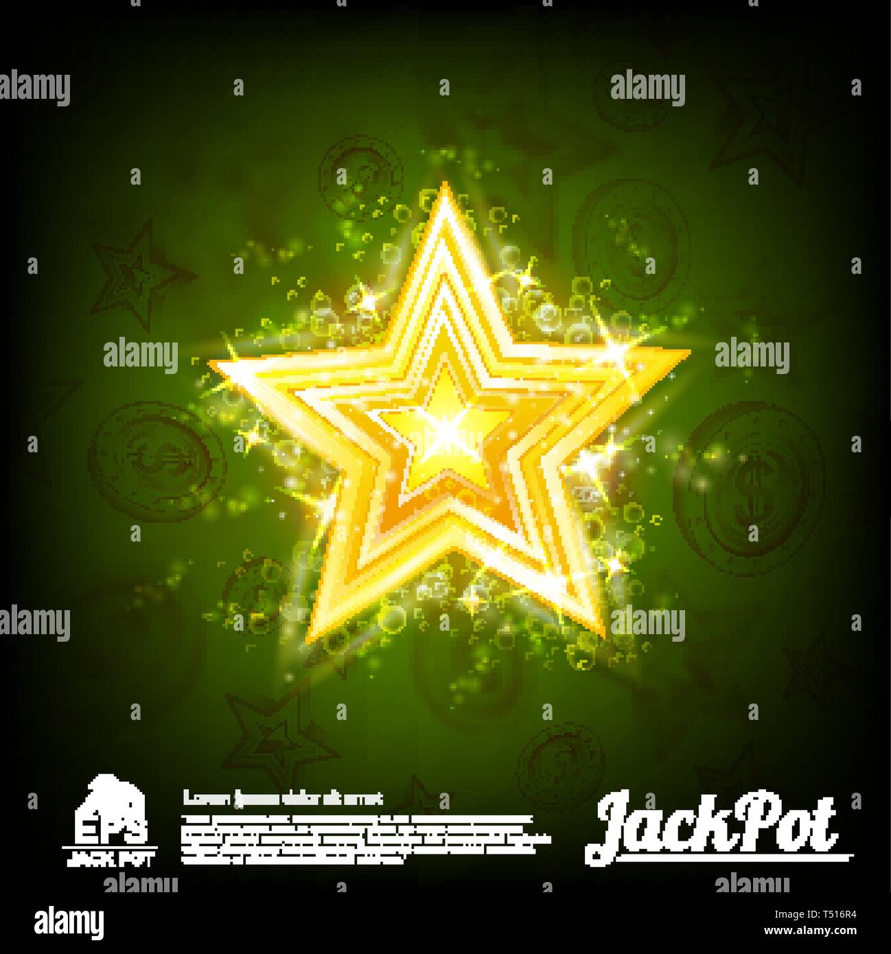 Big gold star with shiny effects around on abstract green background ...