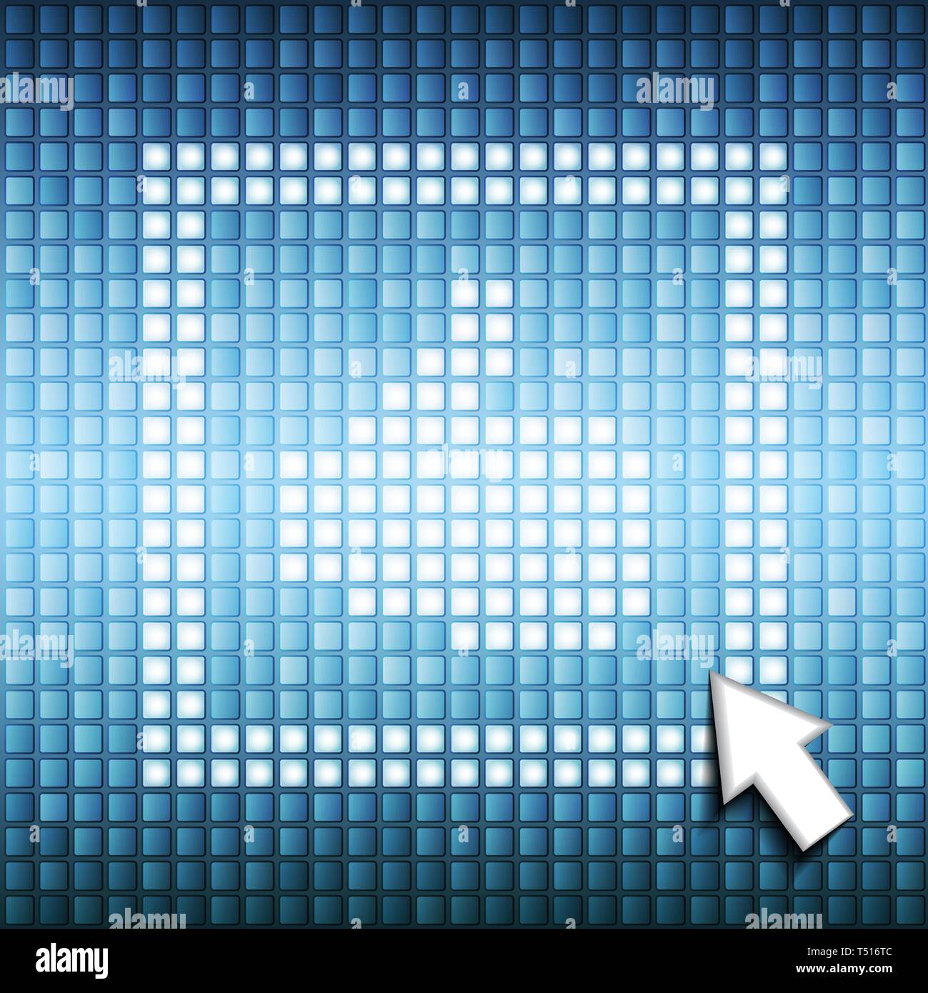 Hand Like Icon in square frame on computer pixel blue background Stock ...