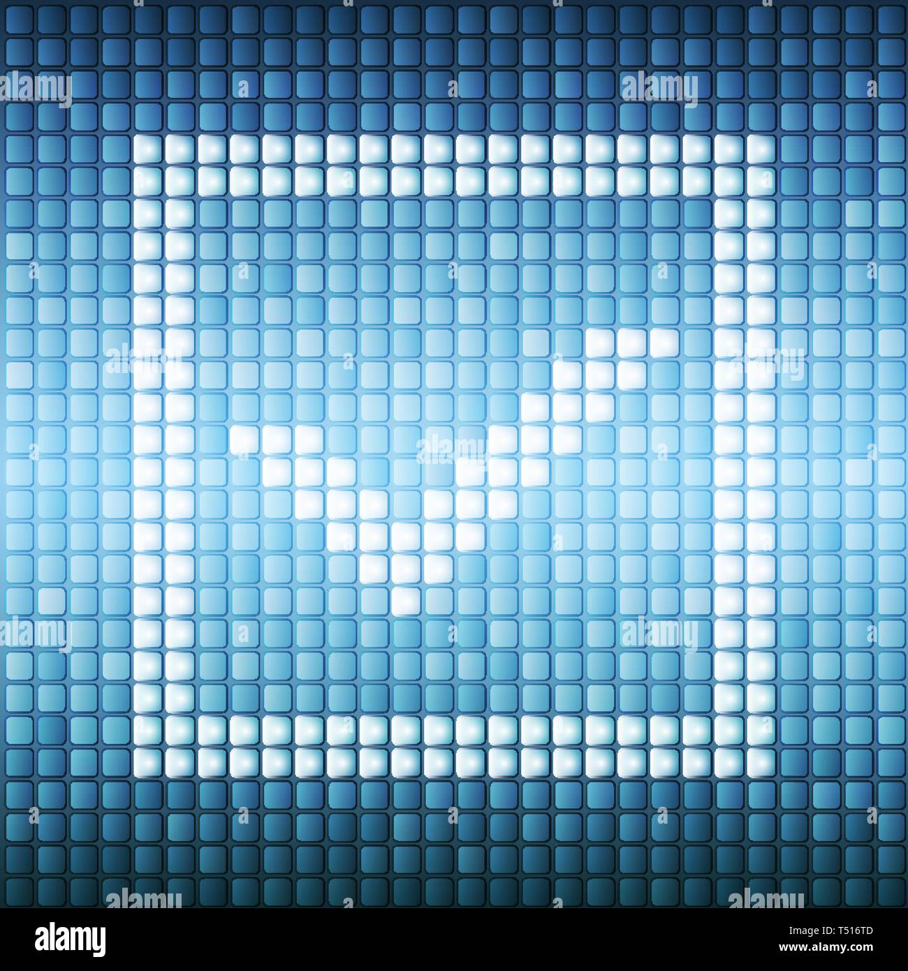 Icon of check mark in square frame on computer pixel blue background ...