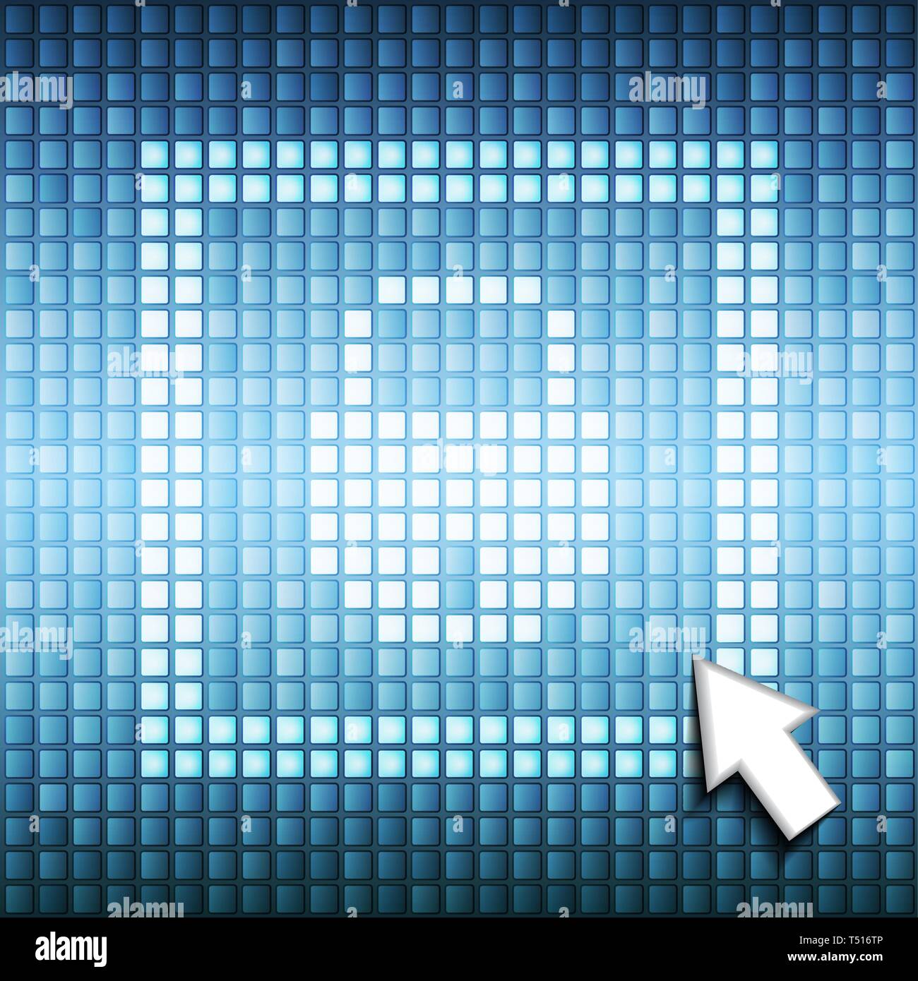 lock icon in square frame on computer pixel blue background Stock ...