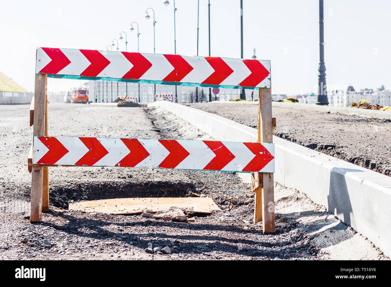Road closed sign before the road repair. Road works are underway Stock ...