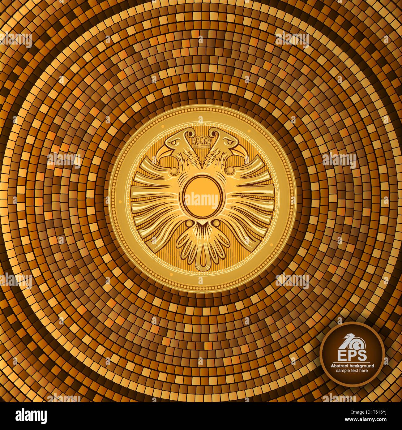 Round greek tile geometric background with two head eagle in center ...
