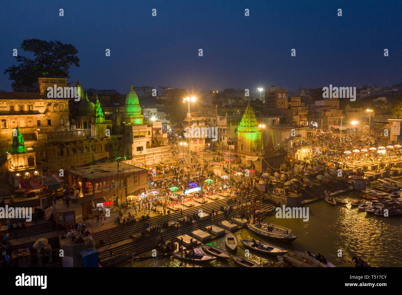 India, Uttar Pradesh, Varanasi, Gange River and Historic Ghats Stock ...