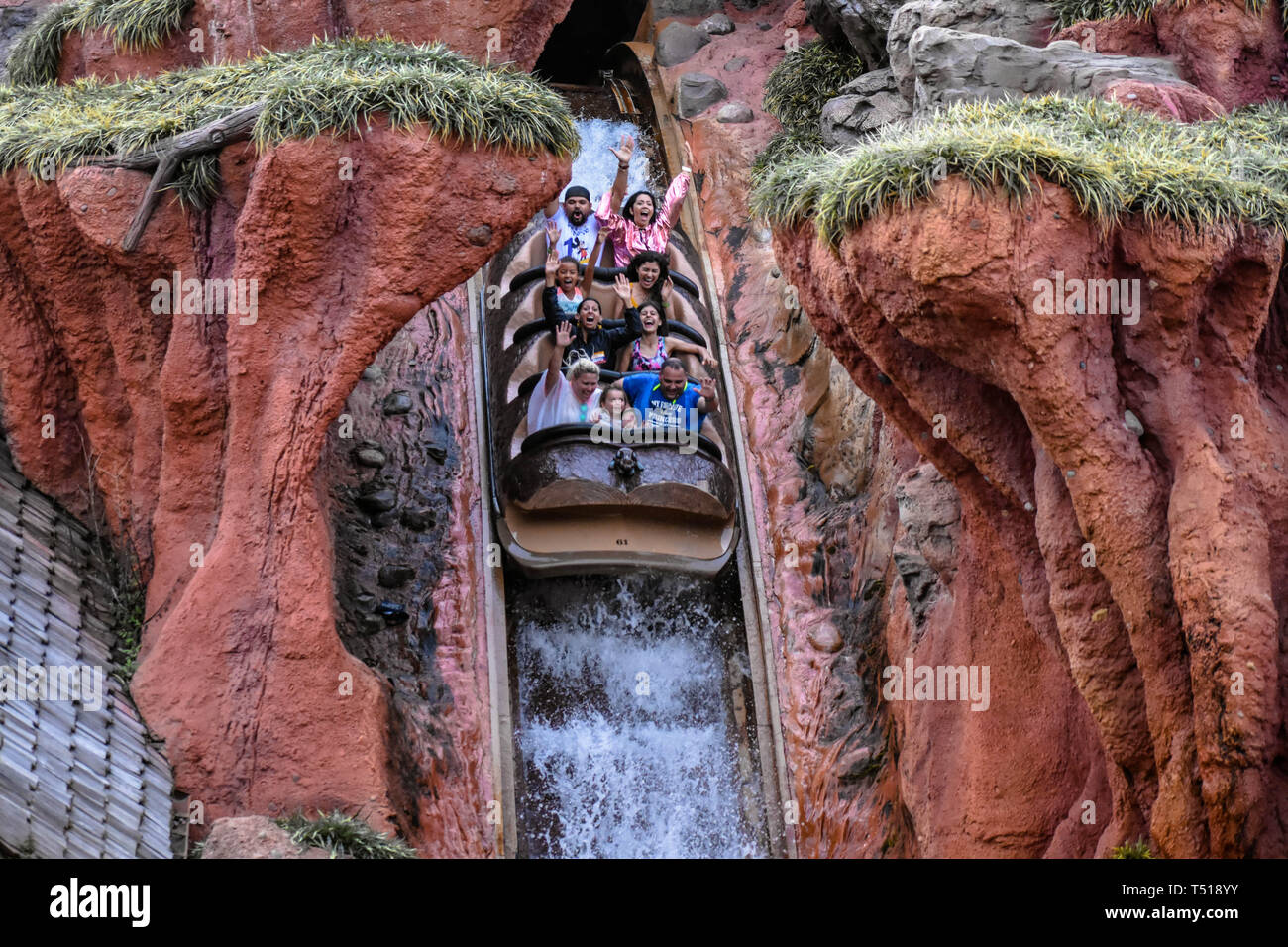 Orlando, Florida. March 19, 2019. People enjoying Splash Mountain water ...